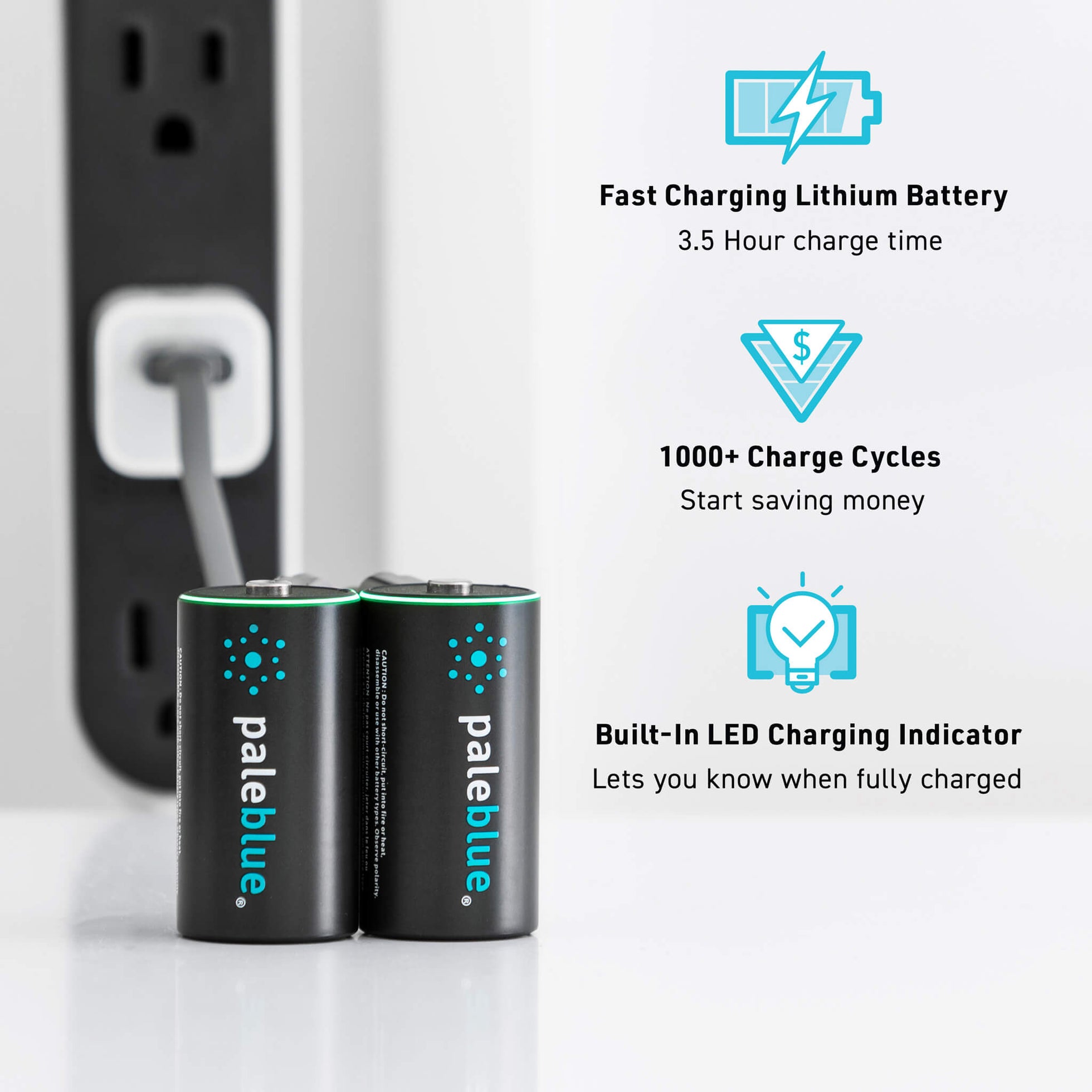 Rechargeable C Batteries with USB-C Charging | Paleblue