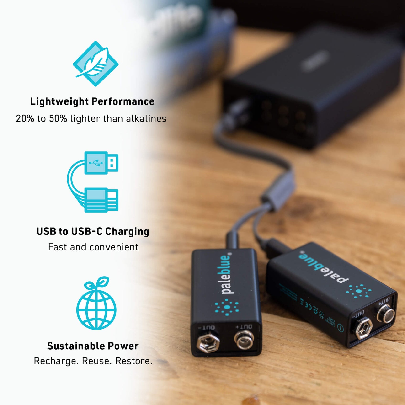 9v USB Rechargeable Batteries | Paleblue